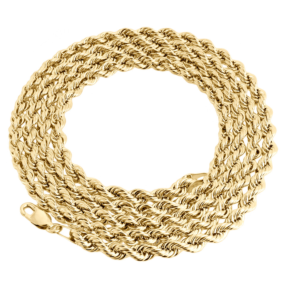 14K Yellow Gold 6mm Hollow Diamond Cut Rope Chain Link Necklace 22 - 30 ...
