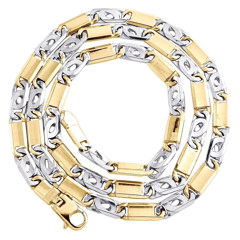 10K Two Tone Gold Oval Puff Gucci Anchor Link Chain 7mm Statement ...