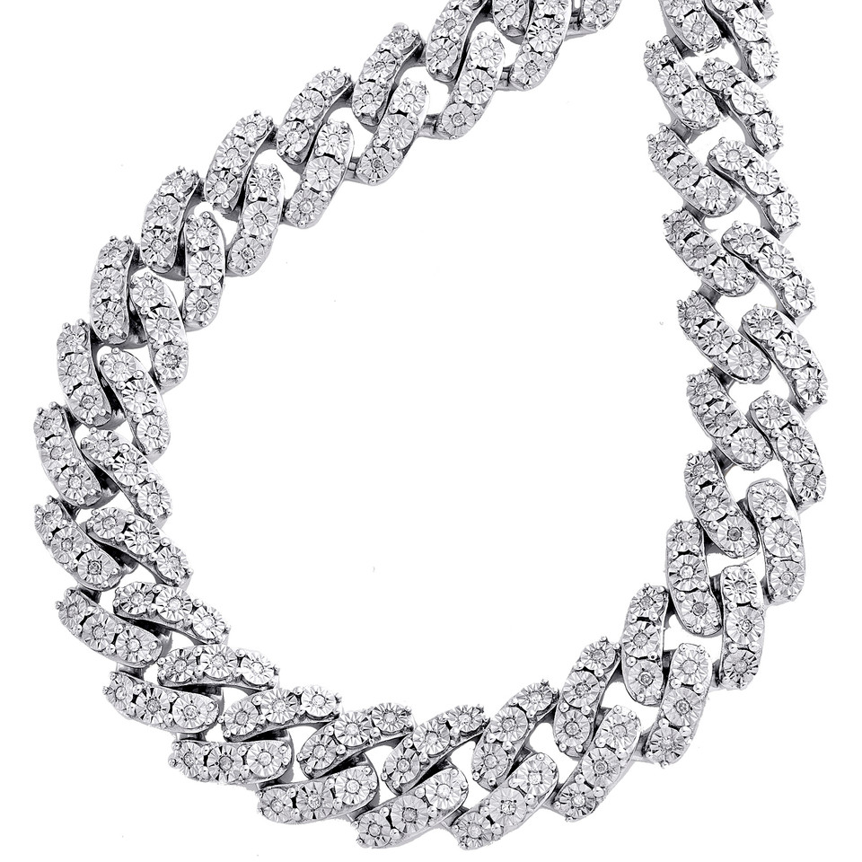 Sterling Silver Real Diamond 13mm Miami Cuban Link 22" Chain Necklace 3 ...