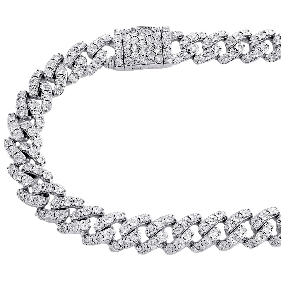 Sterling Silver Real Diamond 13mm Miami Cuban Link 22" Chain Necklace 3 ...