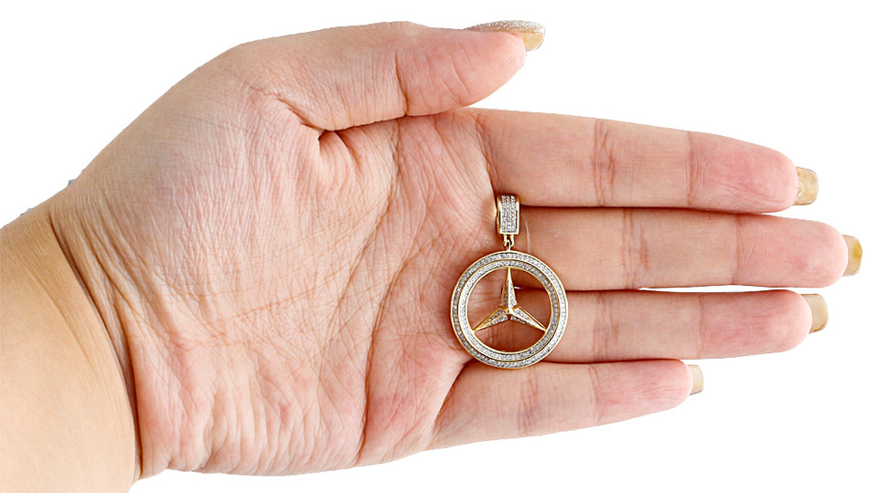 Men's 10K Yellow Gold Mercedes Medallion Real Diamond Pendant Pave ...