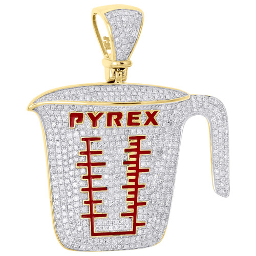10K Yellow Gold Diamond Pyrex Measuring Glass Cup Pendant 1.80" Charm 2 ...