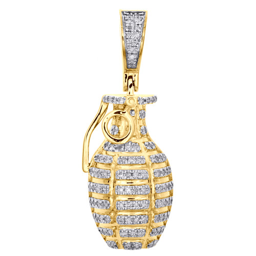 10K Yellow Gold Diamond Military Hand Grenade Pendant 1.20" Pave Charm ...