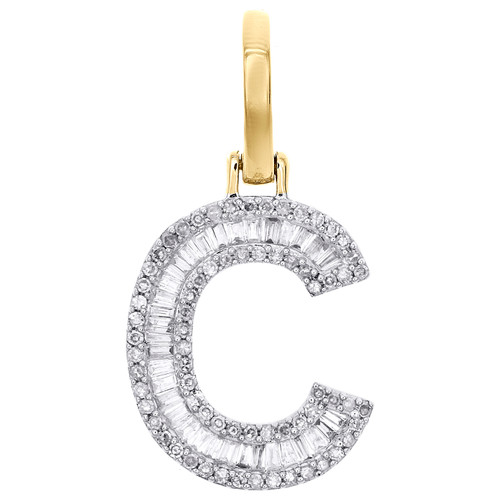 10K Yellow Gold Baguette Diamond Letter C Mini Pendant 1" Initial Charm ...