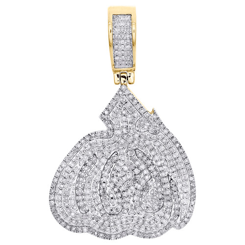 14K Yellow Gold Round Diamond Allah Islam Arabic Pendant 1.65" Pave ...