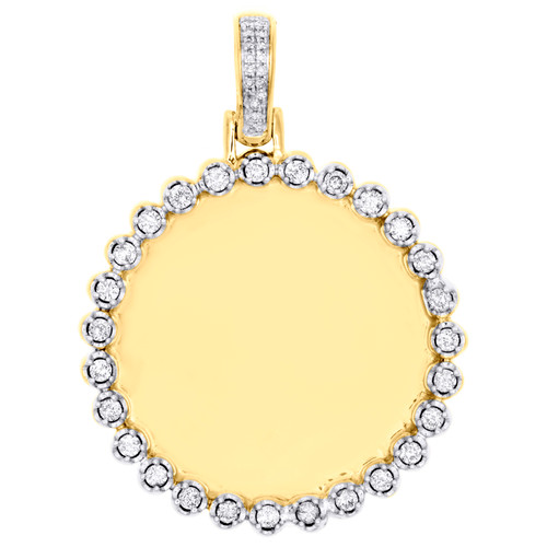 10K Yellow Gold Round Diamond Memory Frame Picture Pendant 1.50" Charm ...