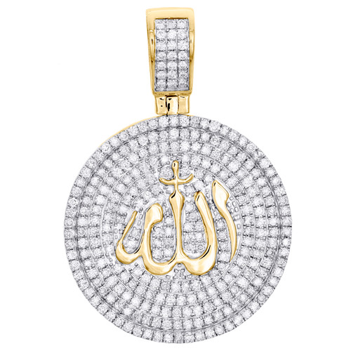 14K Yellow Gold Diamond Allah Islam Arabic Pendant 1.80" Medallion ...