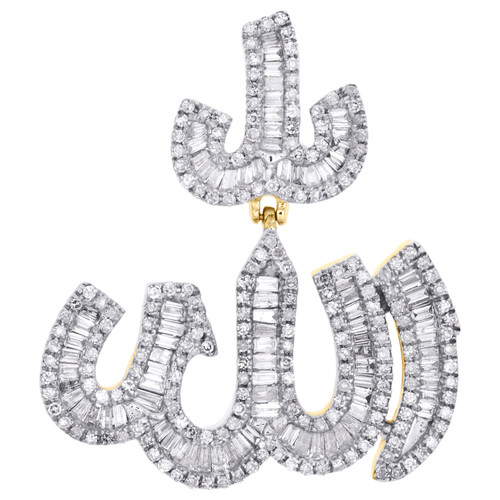 10K Yellow Gold Baguette Diamond Allah Islam Arabic Pendant 1.15" Charm ...