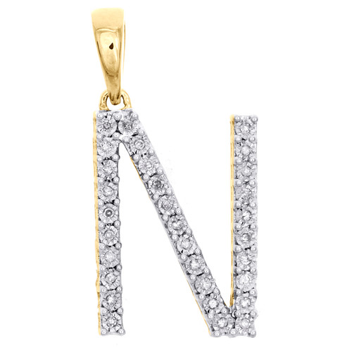 10K Yellow Gold Diamond Initial N Block Letter Pendant 1" Unisex Charm ...