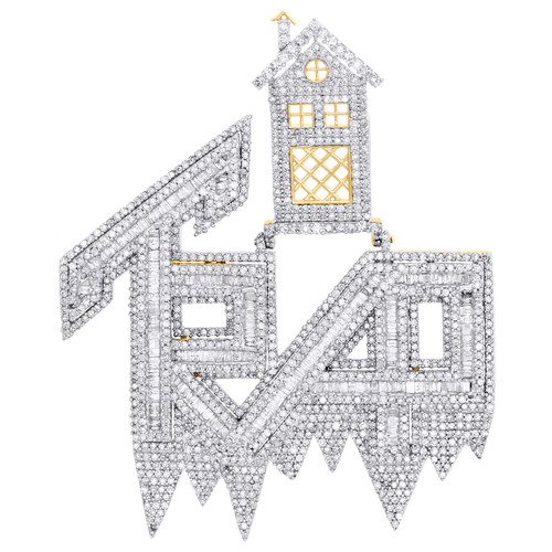 10K Yellow Gold Baguette Diamond Trap House Statement Pendant 2.20 ...