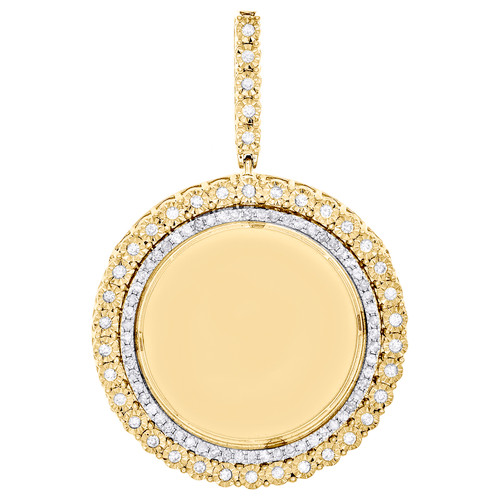 10K Yellow Gold Round Diamond Memory Picture Frame Pendant 2.25" Charm ...