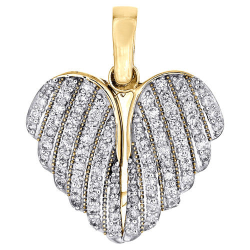 10K Yellow Gold Diamond Moveable Angel Wings Memory Frame Photo Pendant ...