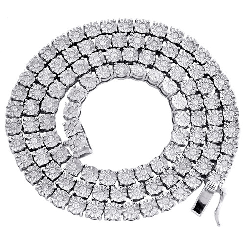 1 Row Necklace Genuine Diamond Link Chain 20" Mens 925 Sterling Silver ...