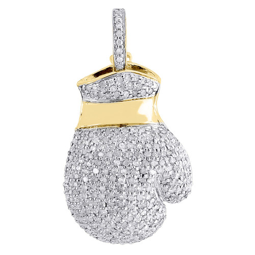 Diamond Boxing Glove Pendant Mens 10K Yellow Gold Round Pave 3D Charm 1 ...