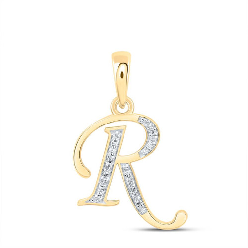 10K Yellow Gold Round Cut Diamond Women's Initial 'R' Letter Pendant 1/ ...