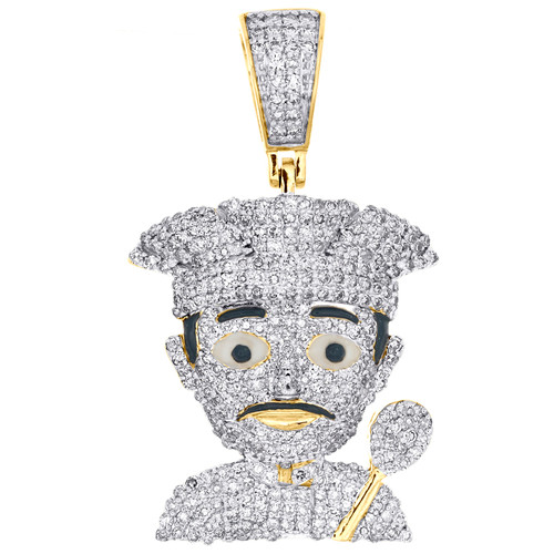 10K Yellow Gold Diamond Men's Iced Out Black Enamel Chef | Cook Pendant ...