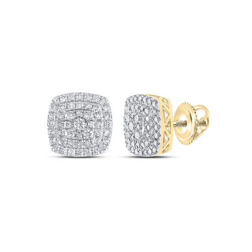 10K Yellow Gold Real Diamond Unisex 10mm Tiered Halo Square Stud ...