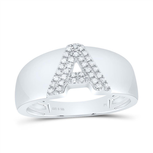 .925 Sterling Silver Diamond Women's Block Letter A Initial Band Ring 1 ...