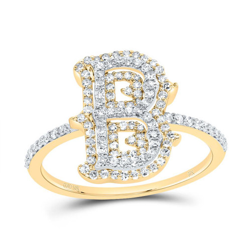 10k Yellow Gold Genuine Diamond Tiered Block Font Letter B Initial Ring ...