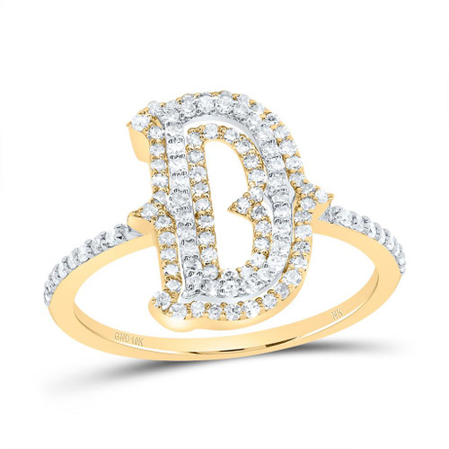 10k Yellow Gold Genuine Diamond Tiered Block Font Letter D Initial Ring ...