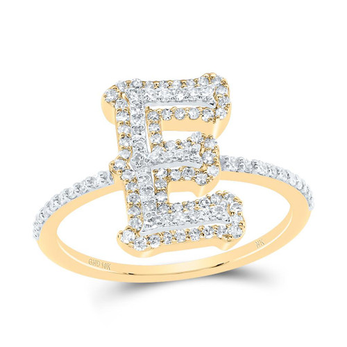 10k Yellow Gold Genuine Diamond Tiered Block Font Letter E Initial Ring ...