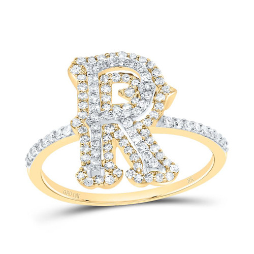 10k Yellow Gold Genuine Diamond Tiered Block Font Letter R Initial Ring ...