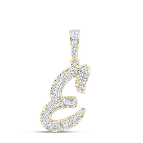 10K Yellow Gold Real Diamond Italic Font Slanted Letter Initial E ...