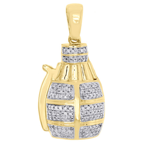 10K Yellow Gold Real Diamond Hand Grenade Pendant 1.20" Mens Mini Charm ...