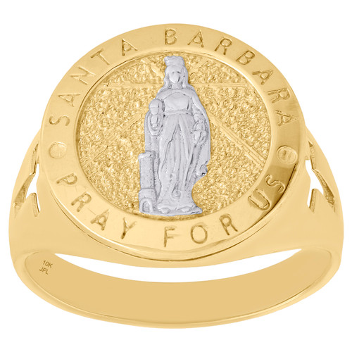Real 10K Yellow Gold Santa Barbara Pray For Us Cross Statement Ring ...