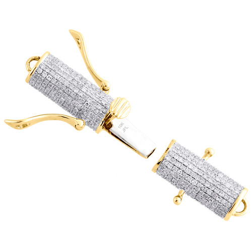 10K Yellow Gold Diamond 3D Style Box Clasp Lock For 4mm Chain ...
