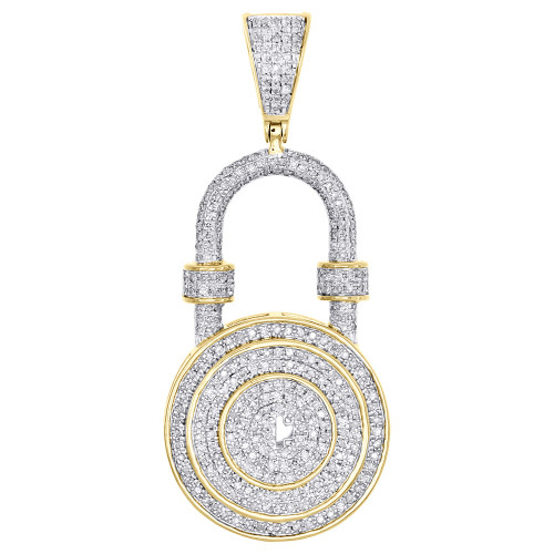 10K Yellow Gold Real Diamond Pad Lock Diamond Pendant 2" Men's Charm 0. ...