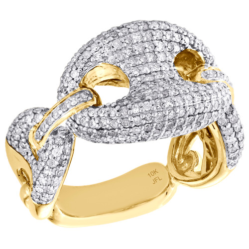 10K Yellow Gold Puff Gucci Link Diamond Pinky Ring 14mm Statement Band ...