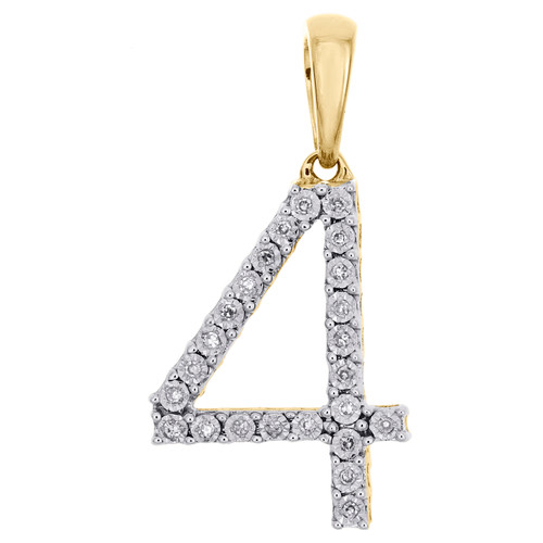 10K Yellow Gold Genuine Diamond Number # 4 FOUR Pendant 1" Unisex Charm ...