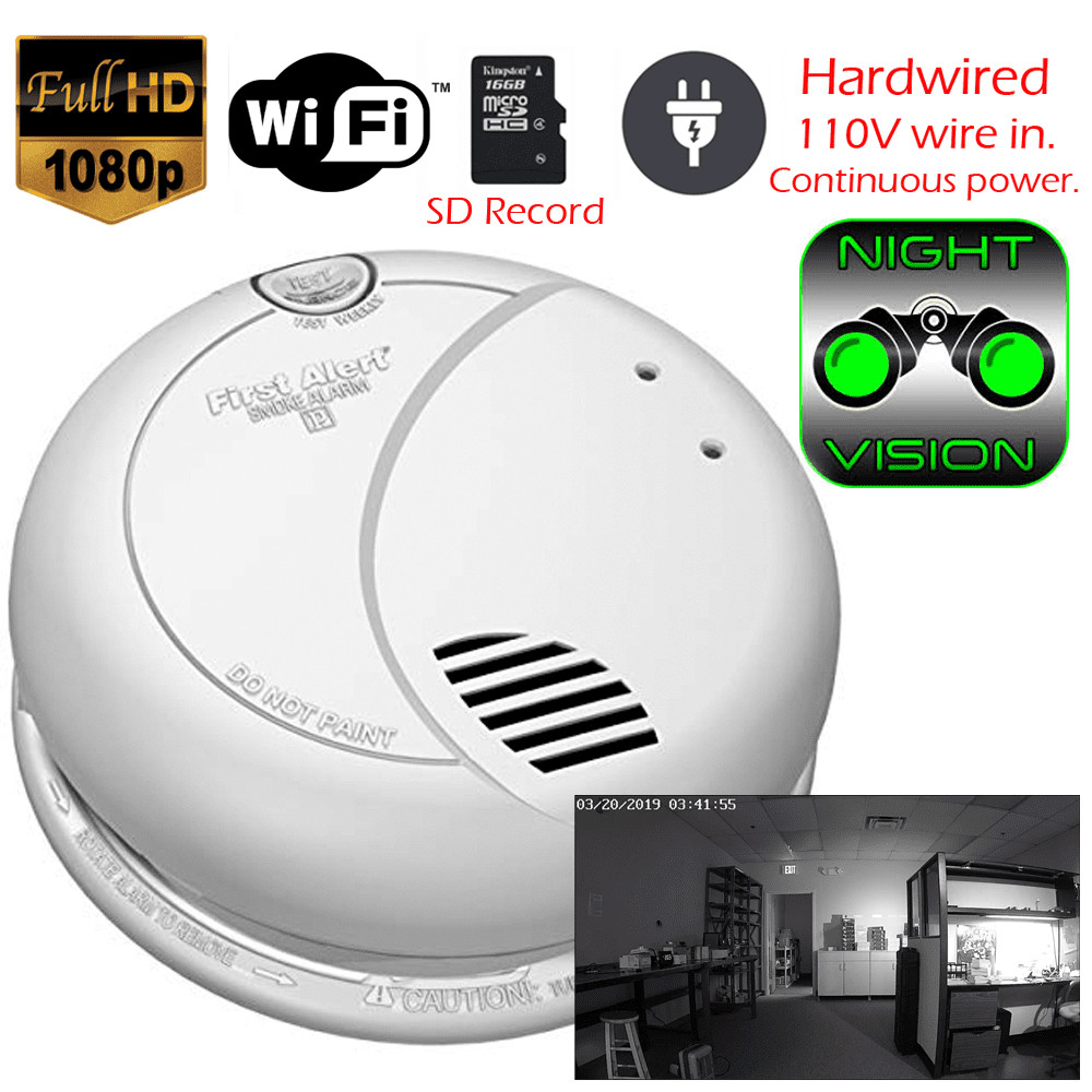 WiFi AC Powered Night Vision Invisible IR Smoke Detector Nanny Cam