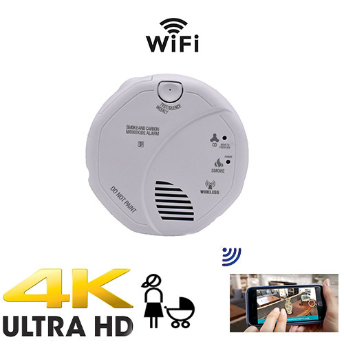 4K UHD WiFi (Functional) Smoke Detector Nanny Security Camera ...