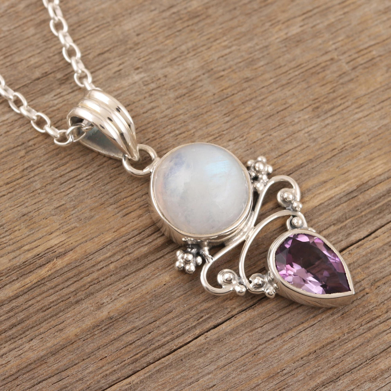 Amethyst and Rainbow Moonstone Pendant Necklace 'Mystic Tide ...