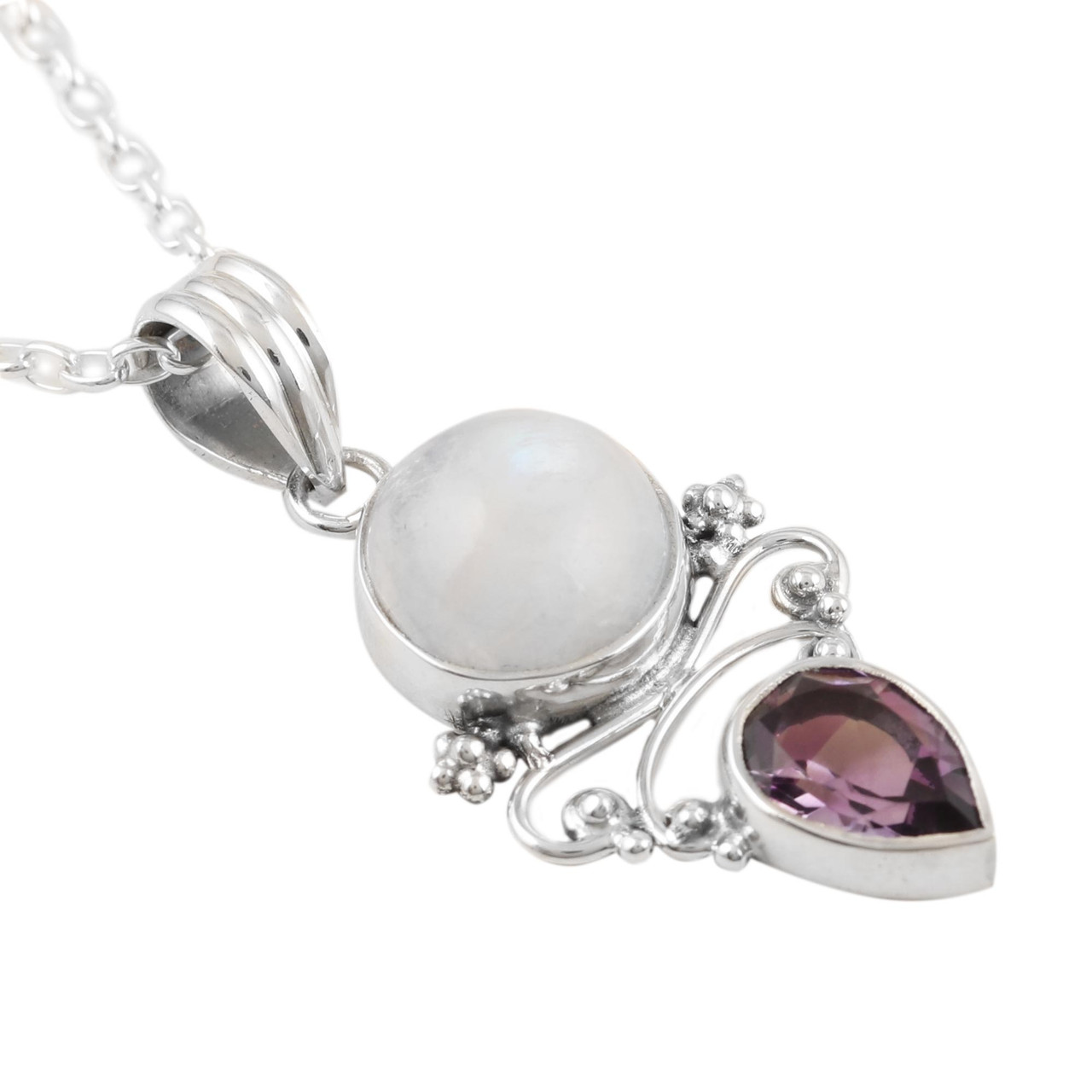 Amethyst and Rainbow Moonstone Pendant Necklace 'Mystic Tide ...