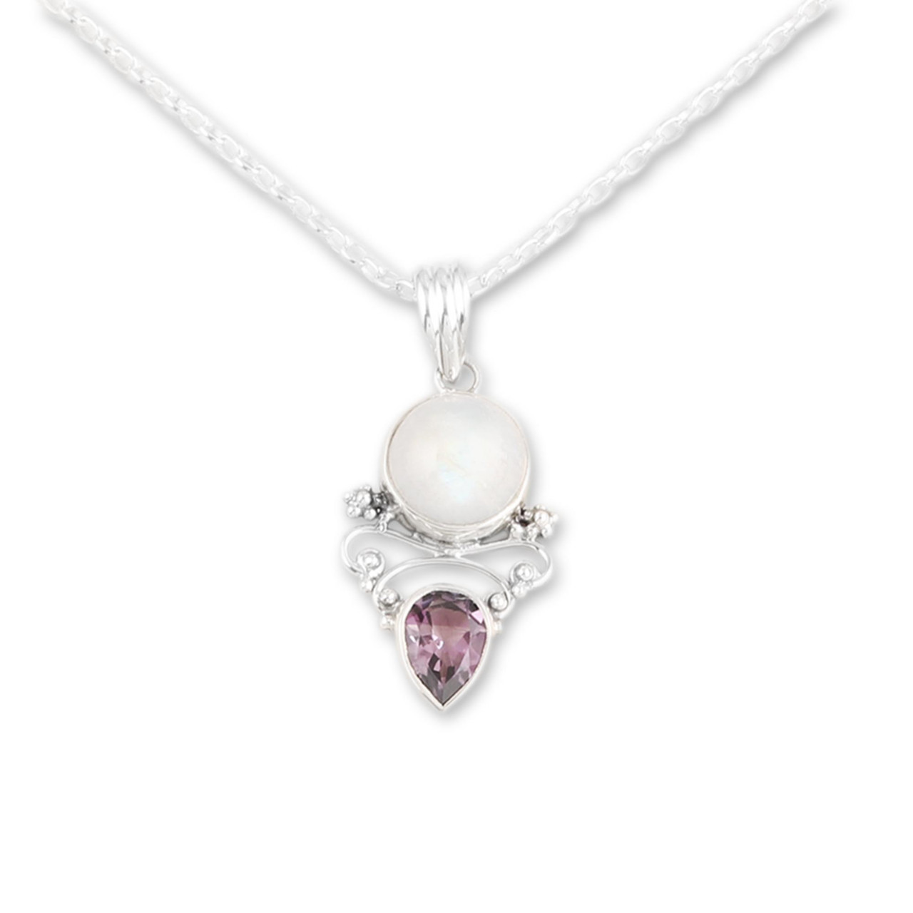 Amethyst and Rainbow Moonstone Pendant Necklace 'Mystic Tide ...