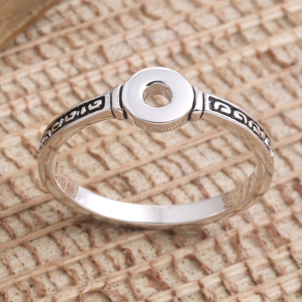Slim Sterling Silver Band Ring with Oxidized Detail 'Circle of Bali ...