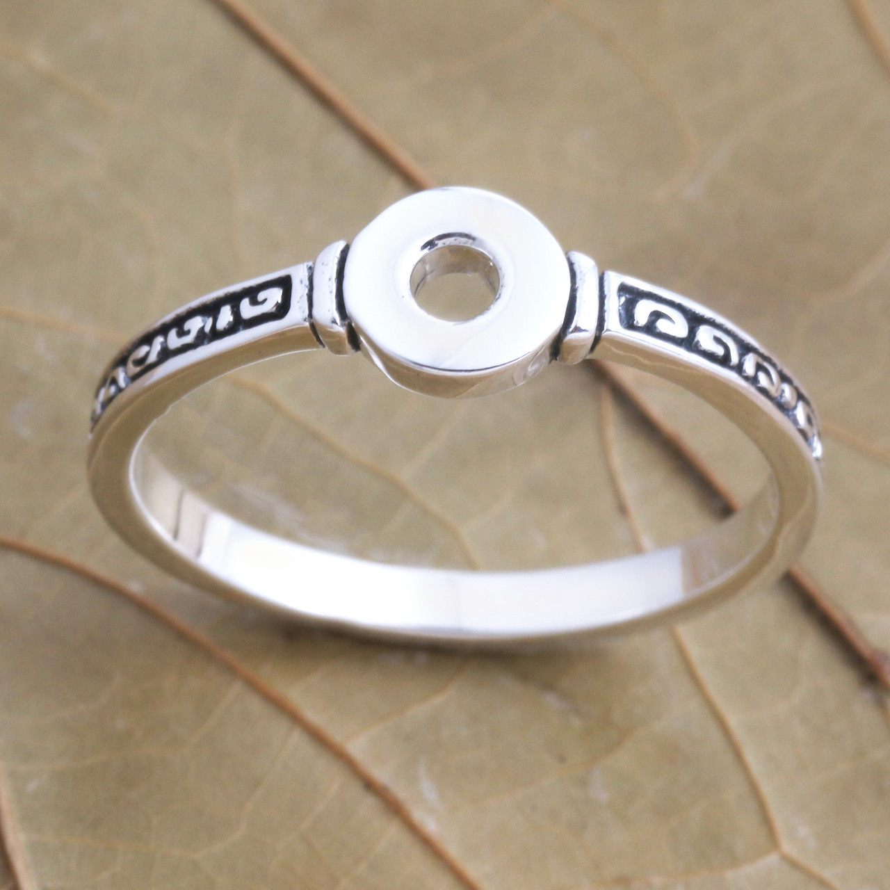 Slim Sterling Silver Band Ring with Oxidized Detail 'Circle of Bali ...