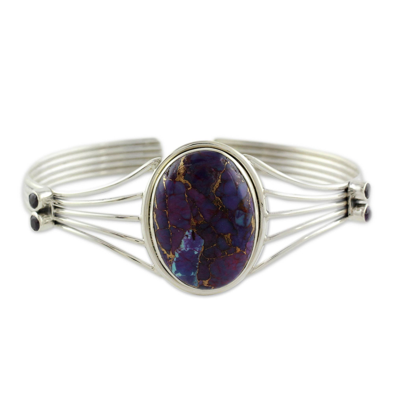 Amethyst and Composite Turquoise Silver Cuff Bracelet 'Violet Island ...