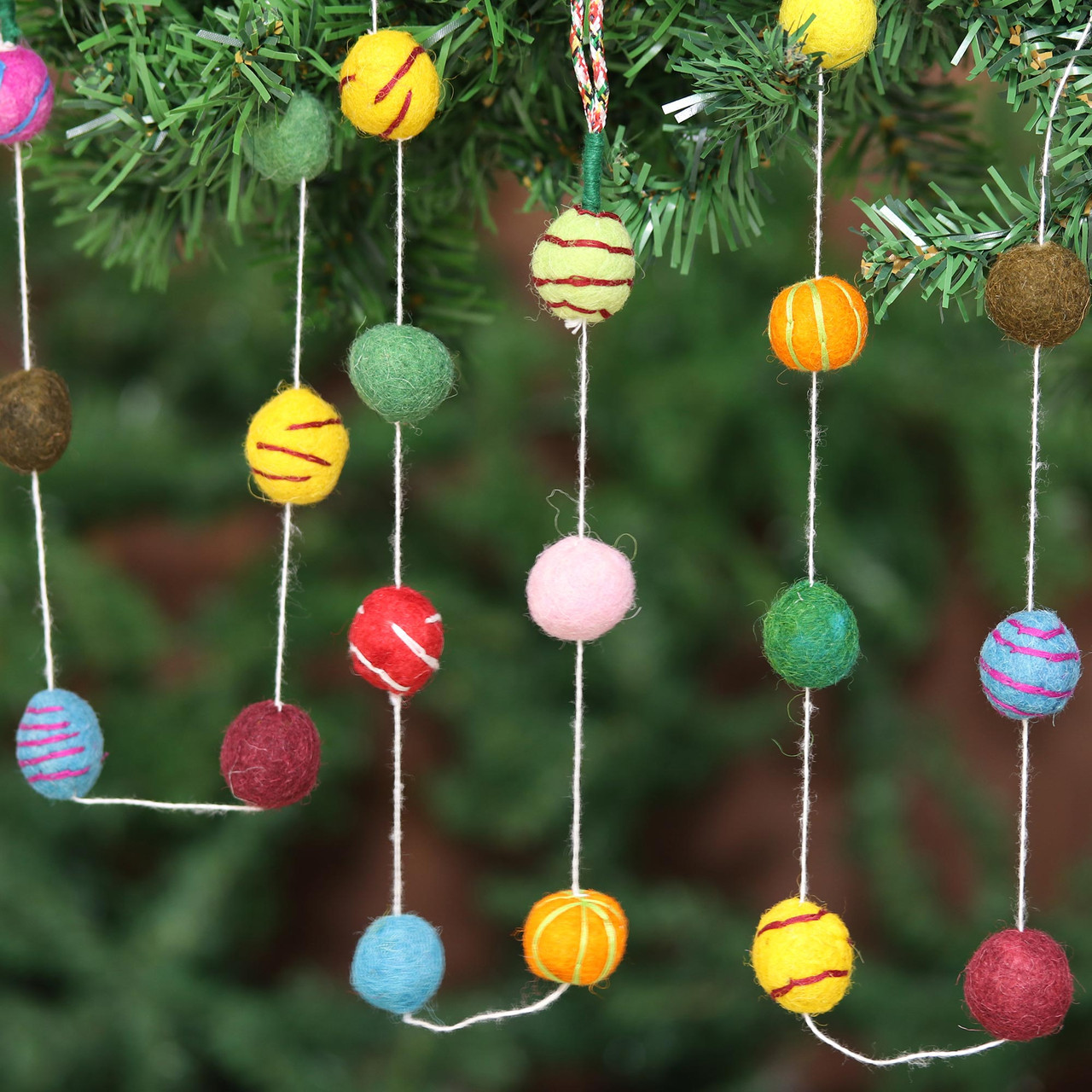 Embroidered Handmade Felt Holiday Garland 'Gumdrop Pompoms ...
