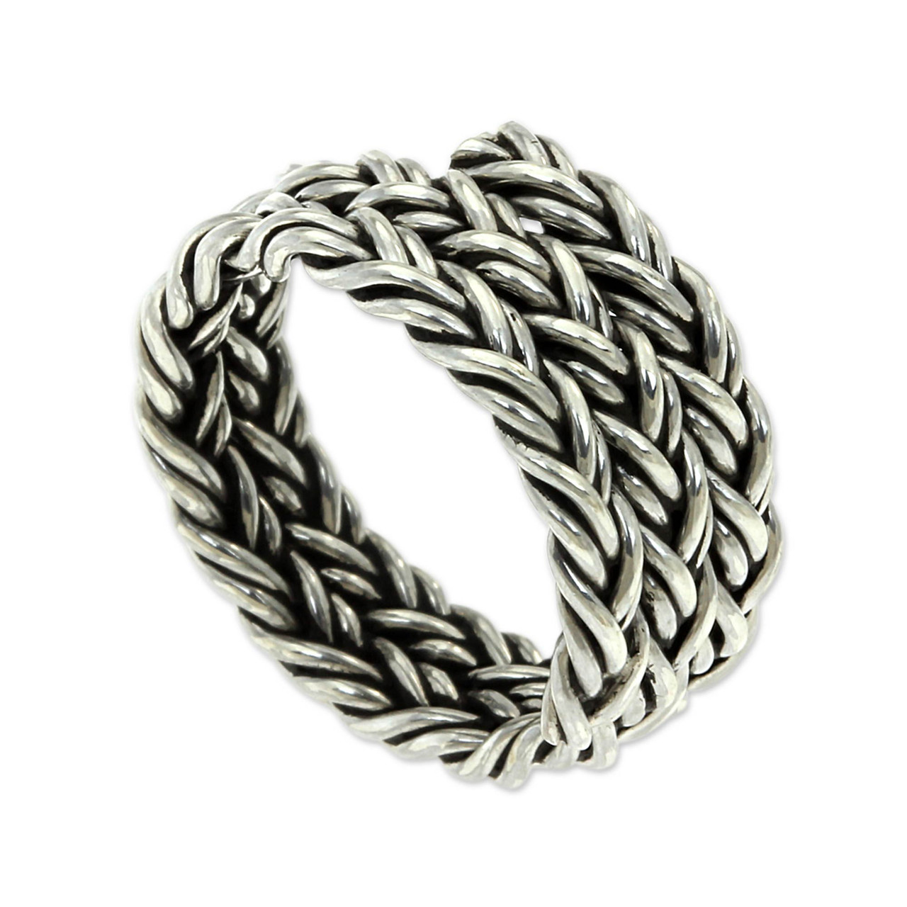 Men's Wide Braided Silver Ring 'Spiral Path' - International Medical Corps