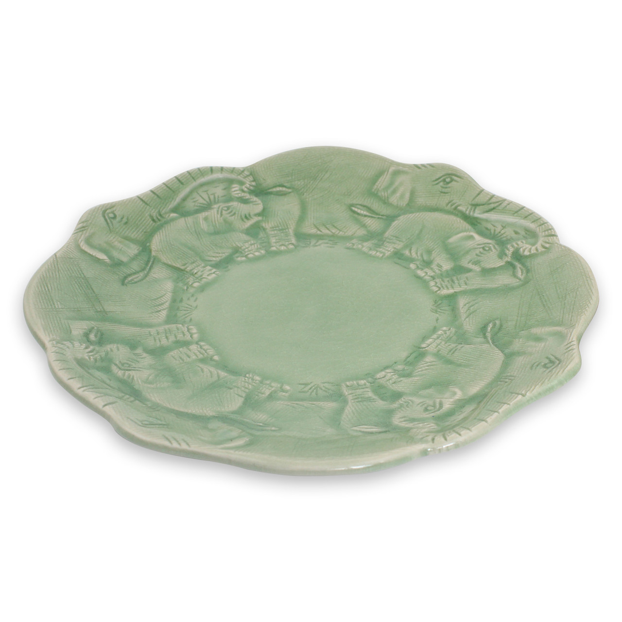Artisan Crafted Elephant Theme Thai Celadon Ceramic Plate 'Elephant ...