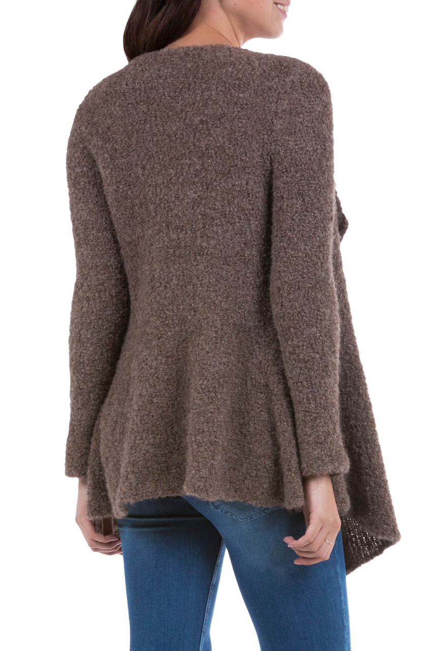 Brown Loose Fit Alpaca Blend Long Cardigan from Peru 'Chocolate Boucle ...