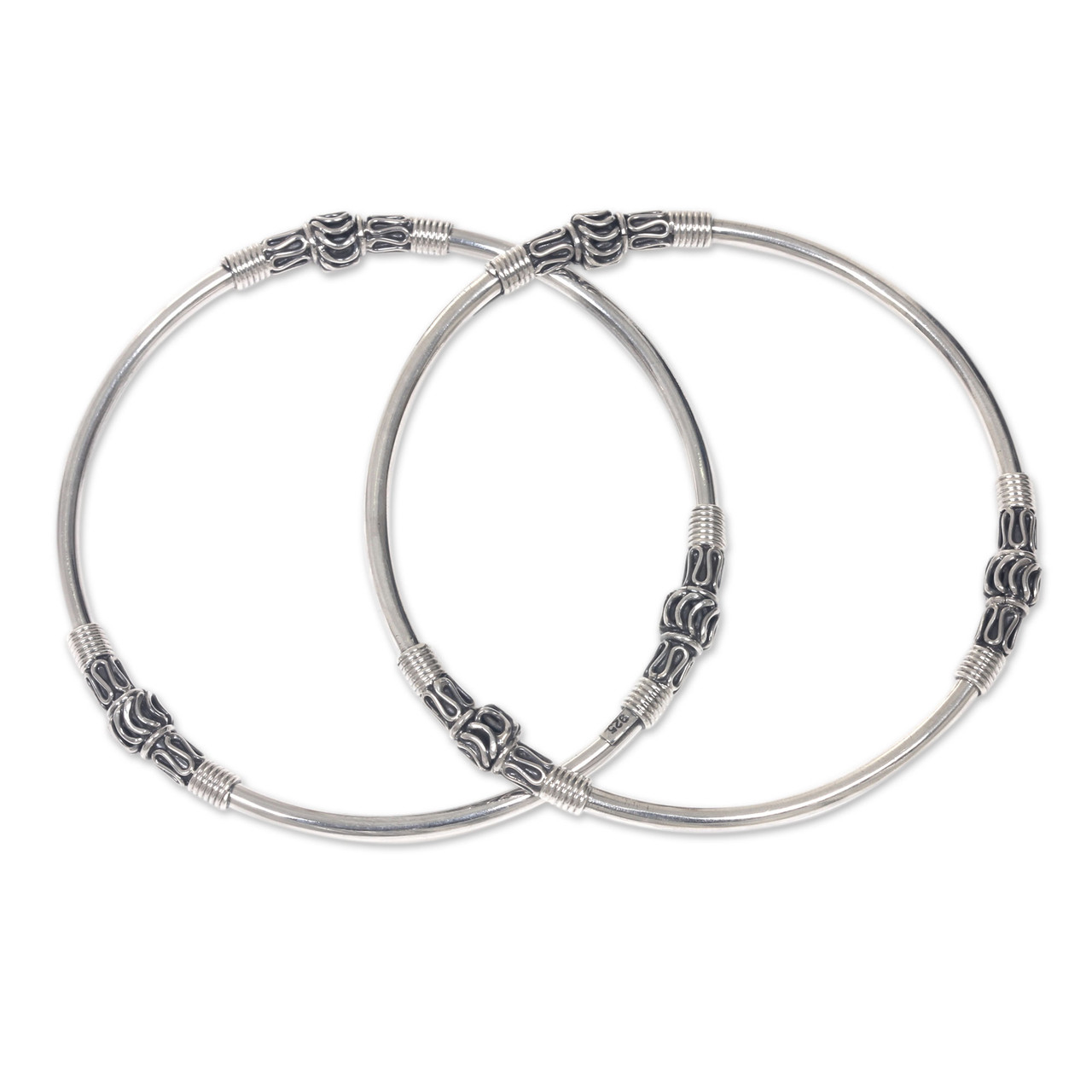 Artisan Crafted Sterling Silver Bangles Pair 'Kintamani Moon ...