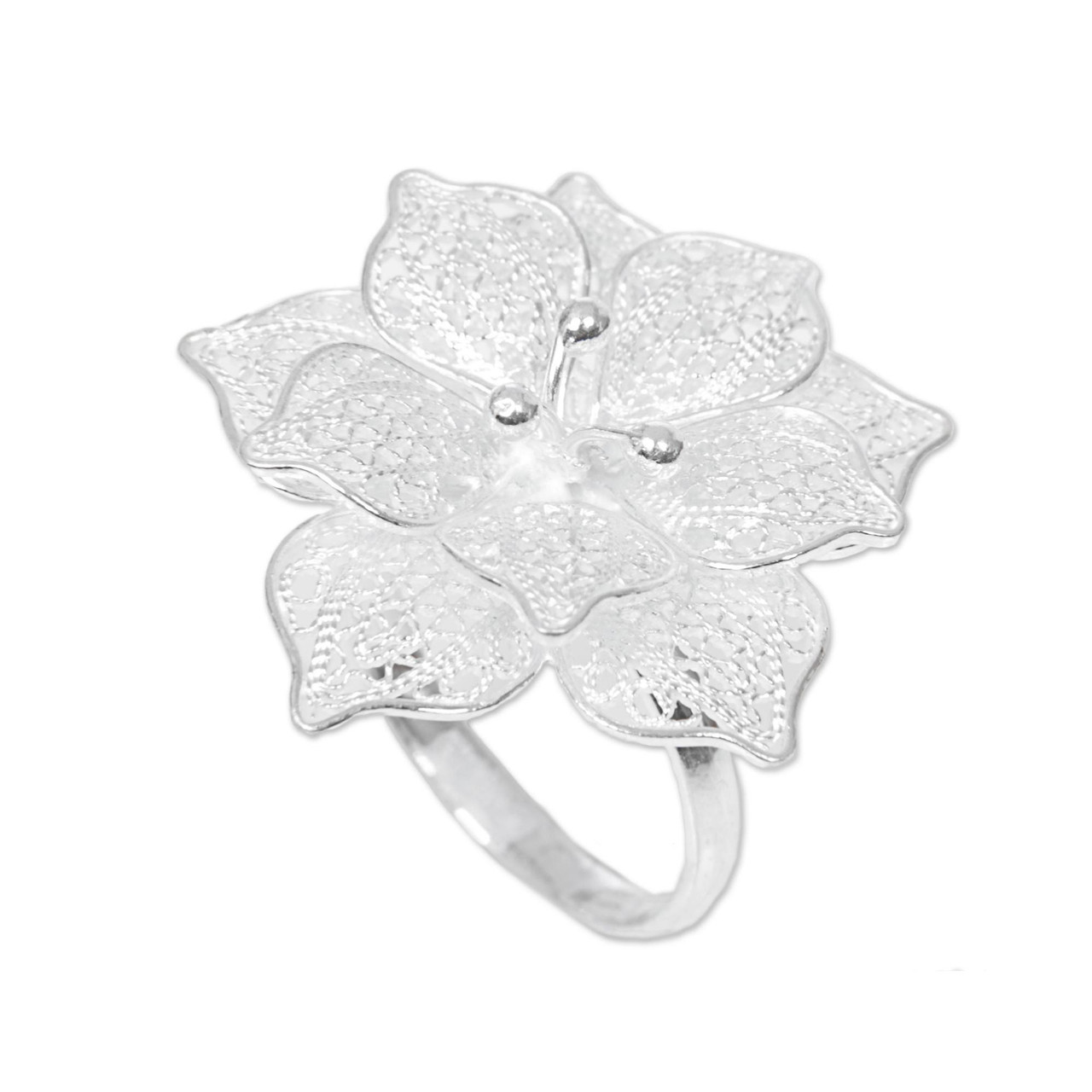 Hand Made Sterling Silver Hibiscus Flower Cocktail Ring Bali 'Sterling ...