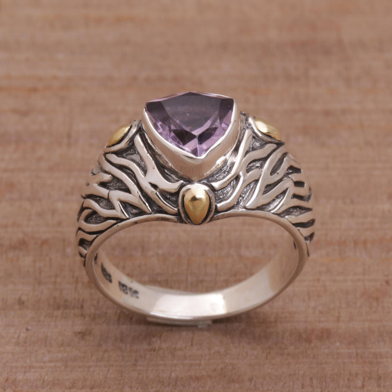 Sterling Silver and Amethyst Ring with 18K Gold Accents 'Deep Roots ...