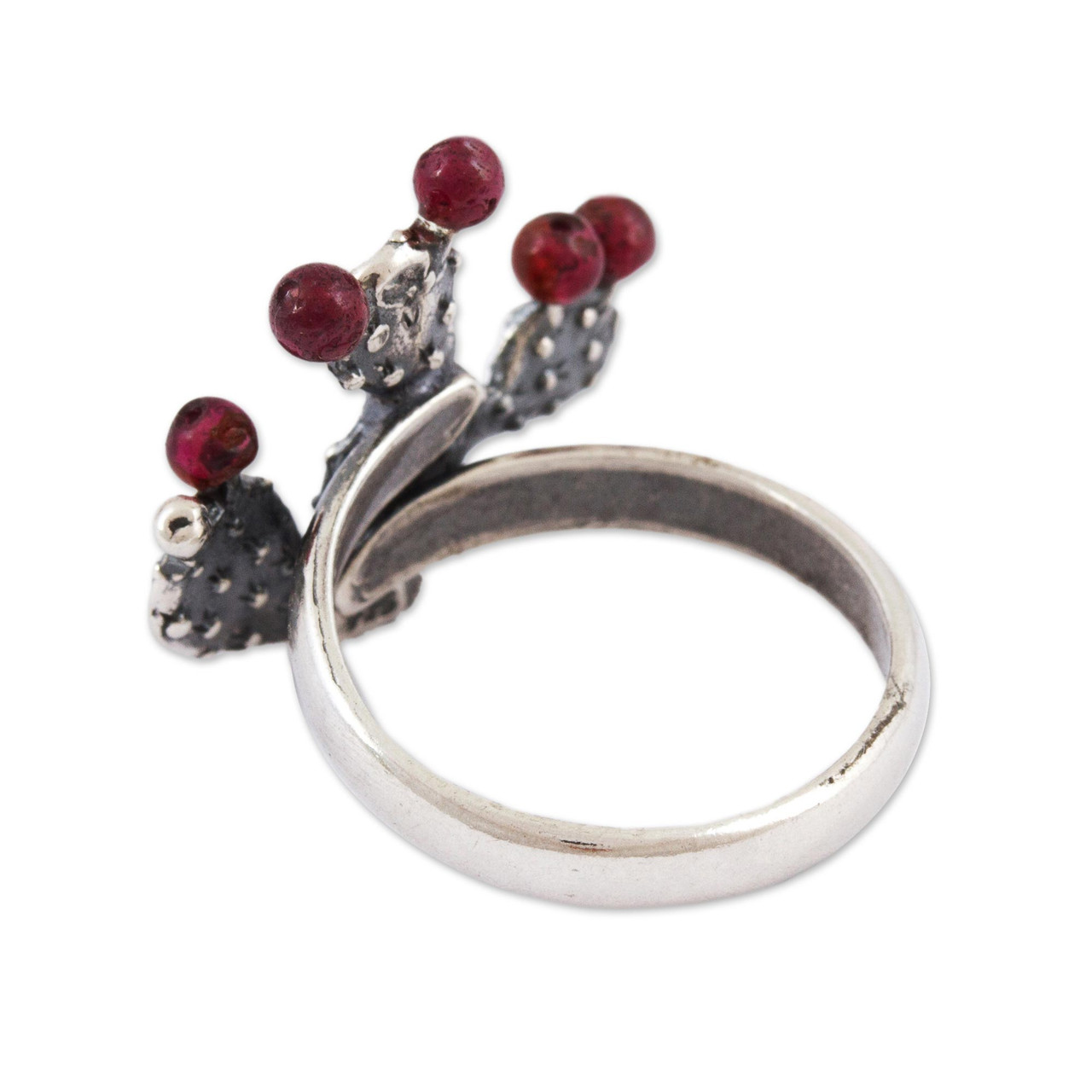 Garnet Prickly Pear Cactus Sterling Silver Cocktail Ring 'Prickly Pear ...