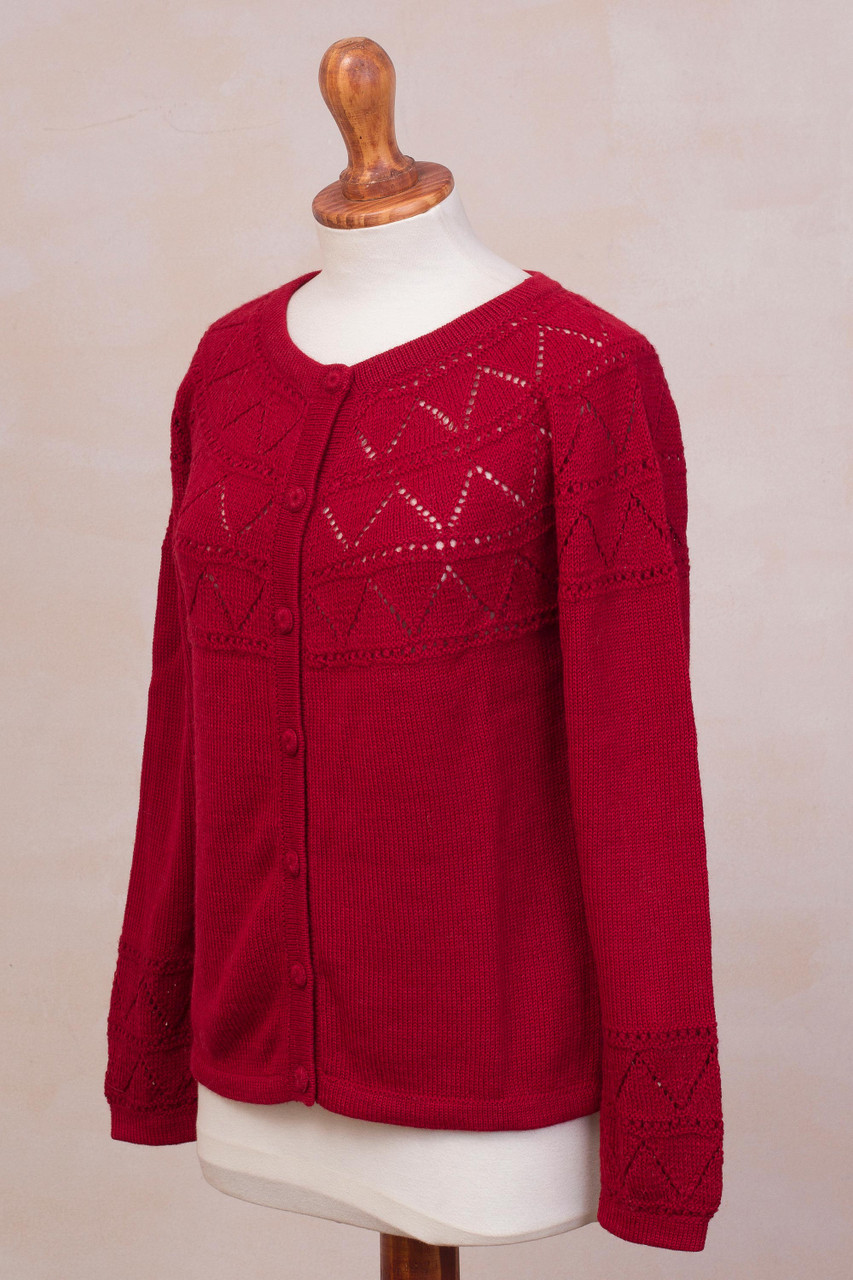 Crimson Baby Alpaca Cardigan Sweater with Pointelle Knit 'Sweet ...
